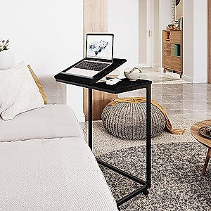 YELNOKU Couch Desk with Lockable Wheels, Slide Sofa Desk with Tiltable Drawing Board, Over Couch Arm Side Table Desk for Eating and Laptops, Portable Ergonomic Laptop Stand for Home Office Work, Black