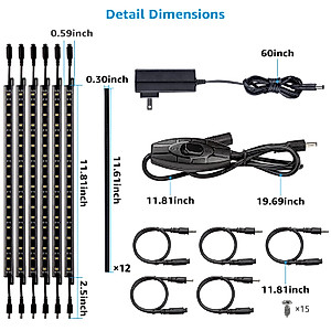 TORCHSTAR LED Safe Lighting Kit, (6) 12 Inch Linkable Light Bars + Rocker Switch + UL Power Adapter, 900LM, Input 100-240V, for Under Cabinet Gun Safe Locker Closet Showcase, 5000K Daylight