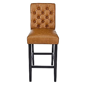 CangLong Mid-Century Tufted Leather Kitchen Counter Upholstered Bar Stool with Wood Legs Set of 1,Brown (KU-191322)