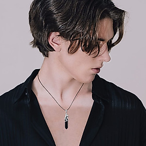 CUOKA MIRACLE Wolf Necklace Crystal Wolf Pendant 925 Sterling Silver Wolf Head Jewelry Wolf Gift for Women Men Wolf Necklace for Men (Black)