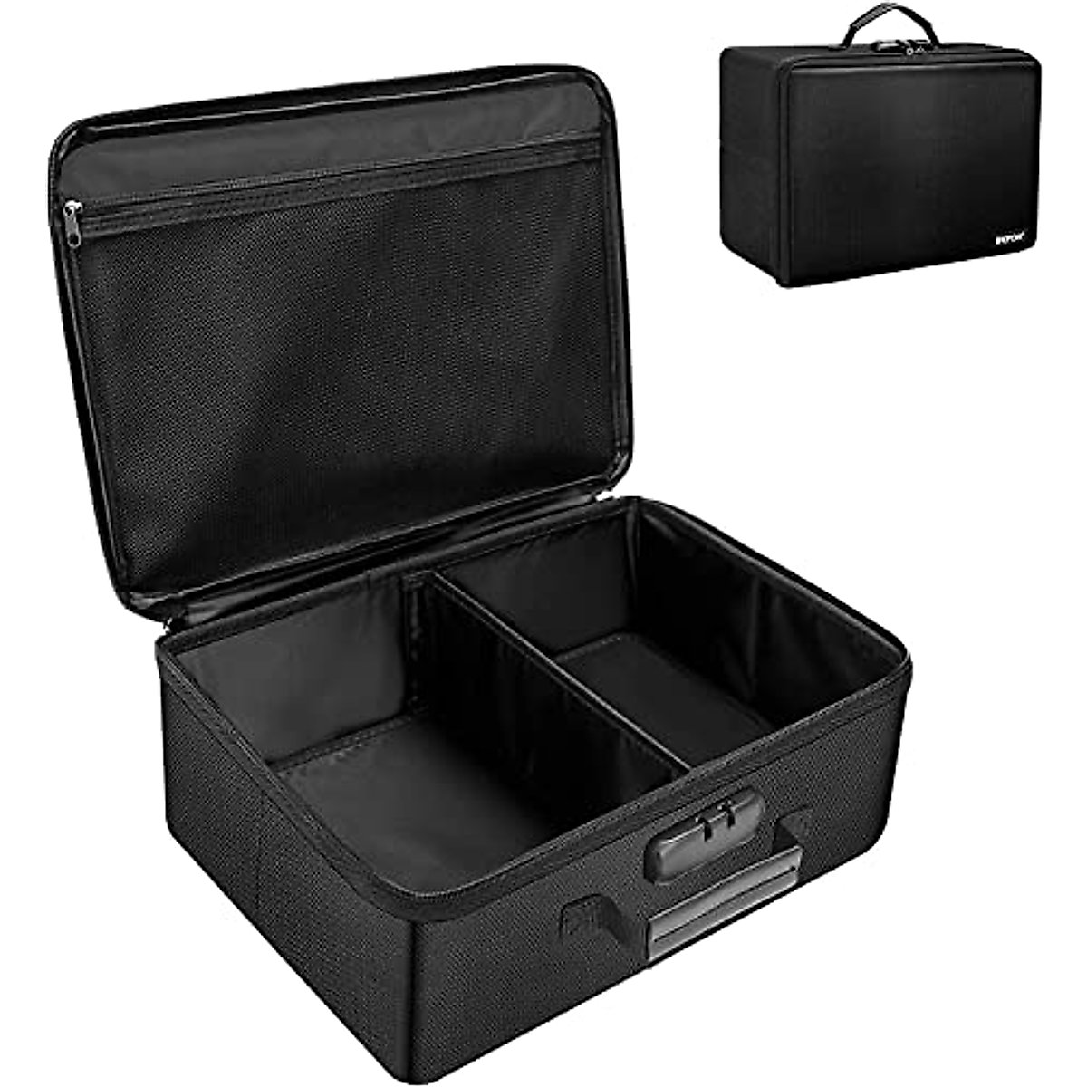 Fireproof Photo Storage Box with Lock,ENGPOW Photo Box Organizer with Divider＆Mesh Bag,Collapsible Portable Photo Storage Containers with Handle for Photos, Picture,Scrapbook,Art,Craft(Box Only)