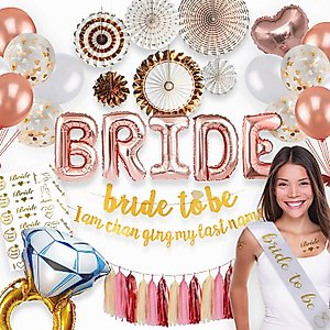PGNART Bachelorette Party Decoration - Rose Gold Bridal Shower Decorations, Bride to be Party Decor and Supplies Kit, Bride Balloons, Bride to Be Sash, Ring, Banner, Backdrop Garland Tassel