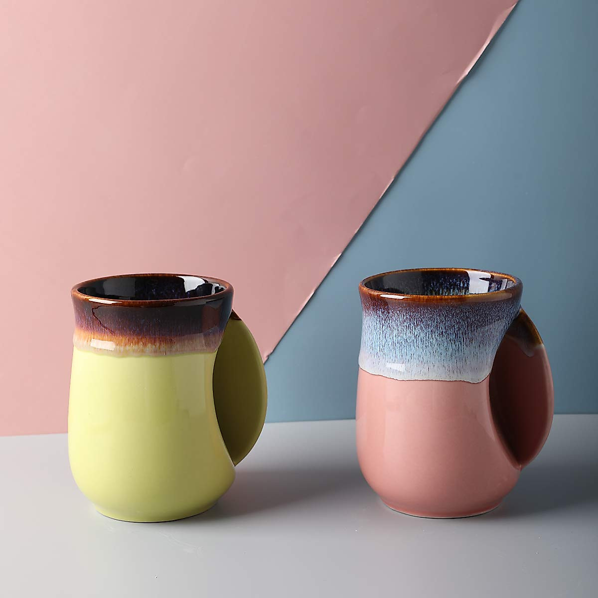 Selamica Porcelain 18oz Novelty Right-handed Handwarmer Mug, Coffee Mug, Tea Mug for family friends and couple - Purple