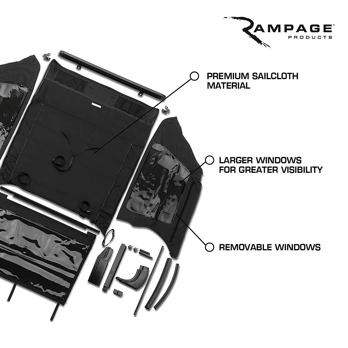 Rampage Frameless Trail Top | Vinyl, Spice Denim Color with Tinted Windows | 109517 | Fits 1997 - 2006 Jeep Wrangler TJ
