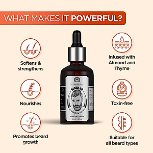 The Man Company Beard Oil for Growing Beard Faster with Almond & Thyme - 30ml | Beard Conditioner Oil, Softens & Strengthens Beards and Mustaches