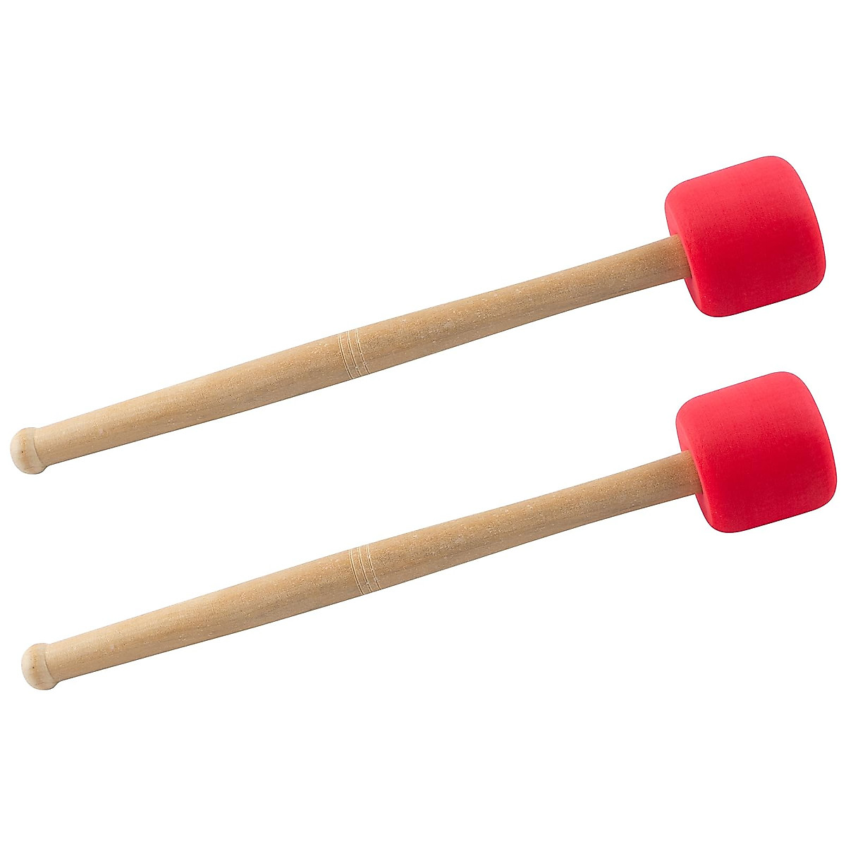 AUEAR, 2 Pack Bass Drum Mallets Sticks Red Foam Mallet with Wood Handle for Percussion