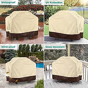 SunPatio Grill Cover 55 Inch, Outdoor Heavy Duty Waterproof Barbecue Gas Grill Cover, UV and Fade Resistant, All Weather Protection for Weber Charbroil Kenmore Grills and More, Beige & Brown