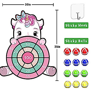 Toys for Girls, 25" Large Unicorn Dart Board Game for Kids, Party Games Girls Toys Age 3-12, Easter Basket Stuffers Christmas Birthday Gifts for 6-10 Year Old Girls, Toddler Outdoor Toys-12 Balls