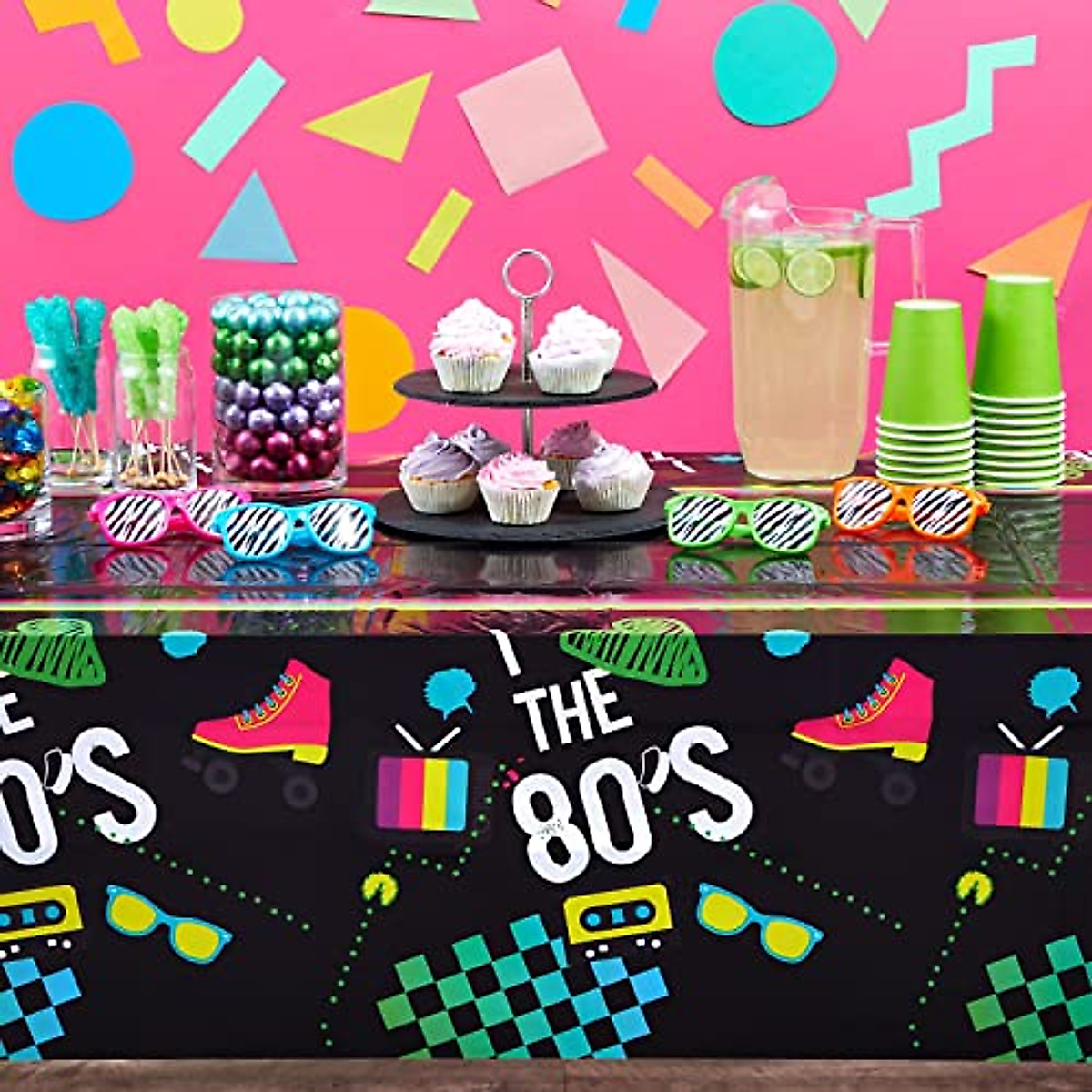 3 Pack I Love The 80s Tablecloth, Retro 1980s Table Covers for Birthday Party (Black, 54 x 108 in)