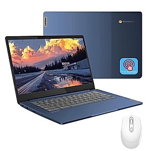 Lenovo ideaPad Slim-3 Chromebook Laptop - 14" Touchscreen for Student and Business, MediaTek Kompanio 520 (8-Core), 4GB RAM, 64GB eMMC, 14H Long Battery Life, Wi-Fi 6, Webcam, Chrome OS, with Mouse