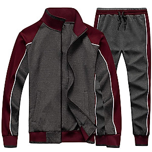 DUOFIER Men Long Sleeve Jogging Suit Zipper Top Tracksuit Sport Set Casual Comfy Sweatsuits with Pockets, Gray-2XL XX-Large