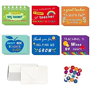 emzrivo 24 Pcs Teacher Appreciation Cards Teacher Thank You Cards with Envelopes and Stickers Thank You Cards for Teacher Gift Cards Bulk Teacher Card for Thanksgiving Christmas Day, 4 x 6 Inches
