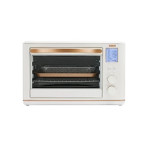 CRUX 6 Slice Digital Toaster Oven with Air Fry, TurboCrisp Technology with 11 Cooking Options, Adjustable Temperature and Removable, PFOA Free, Dishwasher-Safe Accessories, 1800W, White