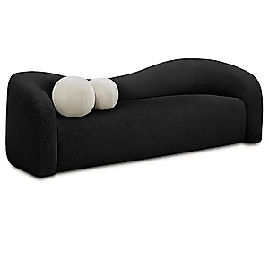 Meridian Furniture 186Black-S Kali Collection Modern | Contemporary Sofa with Soft Black Faux Shearling Teddy Fabric, Curved Back, 86" W x 33" D x 27" H, Black