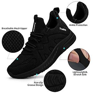 Feethit Running Shoes for Women Non Slip Walking Tennis Shoes Slip Work Fashion Gym Sneakers Black 9