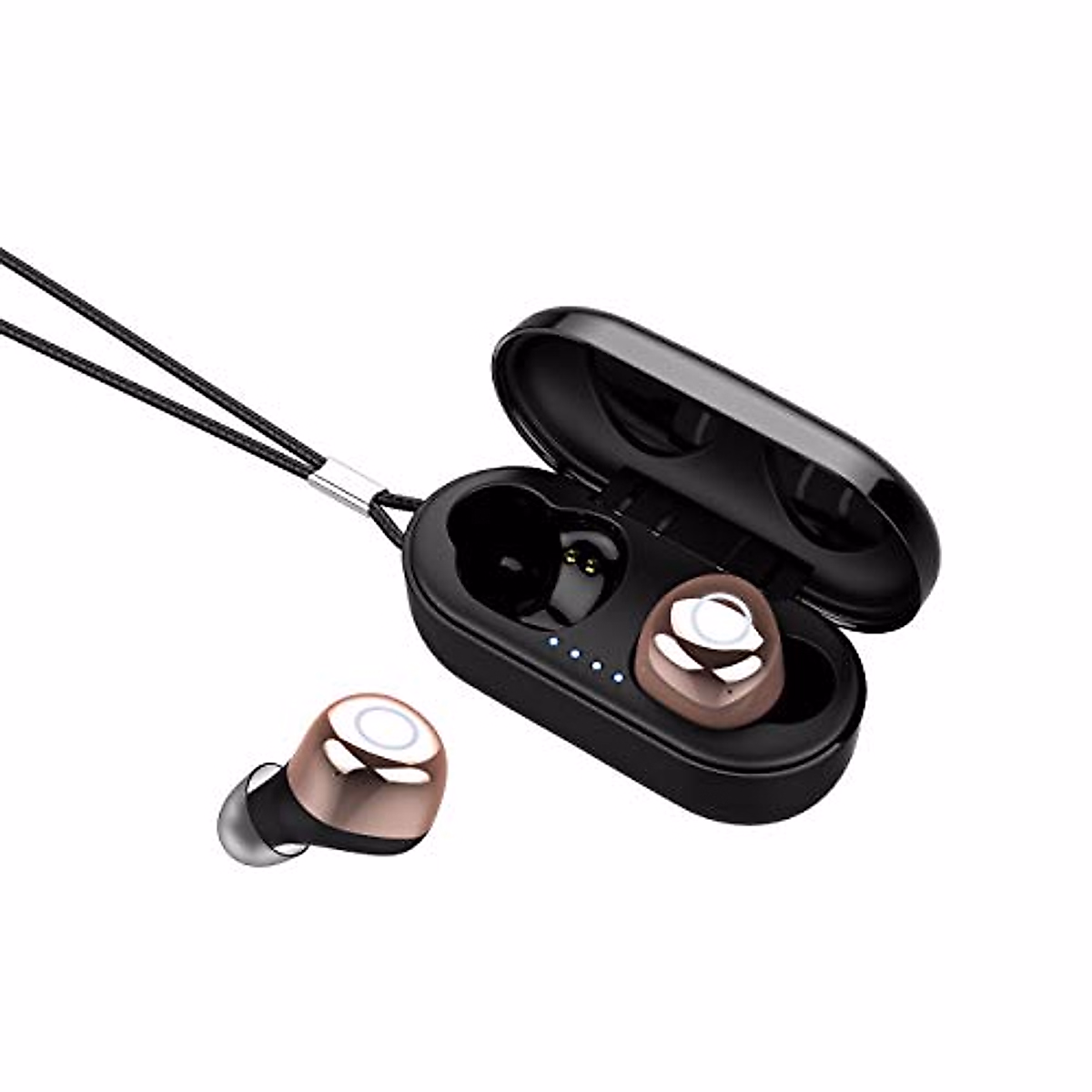 KNZ True Wireless Earbuds Bluetooth 5.0, IPX7 Waterproof, Touch Control, HD Sound, Magnetic Charging case, Built-in Microphone, Stereo Talk, 60-Foot Wireless Range (Rose Gold)