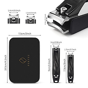 FERYES Nail Clippers with Catcher 2 PCS Set, No Splash Fingernail Clipper and Toenail Clipper, Stainless Steel Nail Cutters - W/Black Metal Case Packing