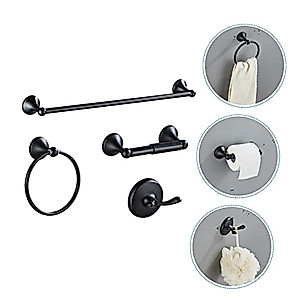 Angoily 1 Set Bathroom Four Piece Set Black Washcloth Paper Towel Roll Dispenser Stainless Steel Towel Kitchen Towel Hanger Wall Towel Hooks Bath Towel Bar Stainless Steel Black Towel Ring