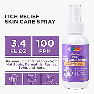 HICC GROOM! Hot Spot Treatment and Itch Relief Spray for Dogs & Cats, Rapidly Alleviate Dry Itchy Skin, Skin Allergies, Scratching, Excessive Licking, Wound Wash Spray, 3.4 Fl Oz