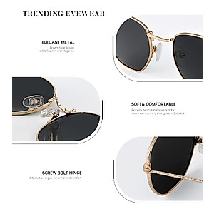 KALIYADI Sunglasses for Women and Men Polarized Hexagon Womens- Sunglasses Trendy Metal Frame UV Protection (Gold Frame Grey Lens)