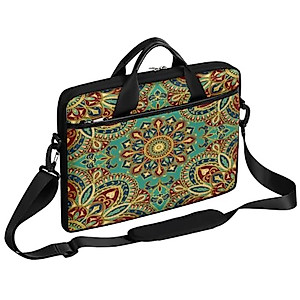 Embroidery Mandala Laptop Computer Bag Waterproof Shoulder Messenger Bag 13-15 inch Durable Laptop Tote Bag with Shoulder Strap Handle Lightweight Crossbody Briefcase