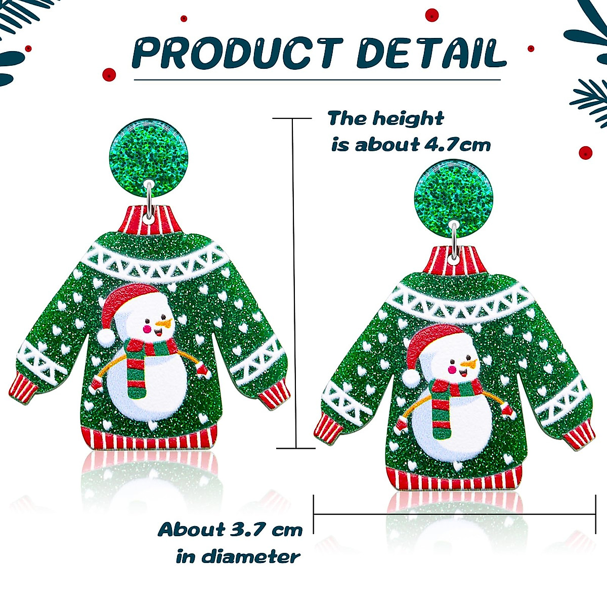 SKYFUN Christmas Earrings for Women Acrylic Lightweight Dangle Earrings Merry Christmas Santa Claus Snowman Ugly Sweater Elk Xmas Holiday Jewelry Gifts Accessories Green Sweater