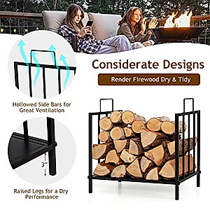 Tangkula Firewood Rack, Heavy Duty Logs Stand Stacker with Convenient Side Handles, Sturdy Steel Frame & Raised Legs, Metal Log Holder Stand for Indoor Fireplace, Outdoor Patio Fire Pit Stove, Black