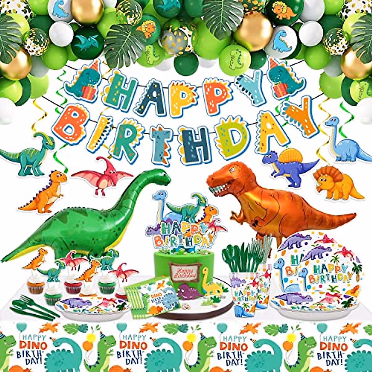 275 Pcs Dinosaur Birthday Party Supplies Kit For Boys, Dinosaur Party Decorations-20 Guest-Include Dino Plates Cups Napkins Banner Cutlery Balloon Tablecloth Straws Toppers