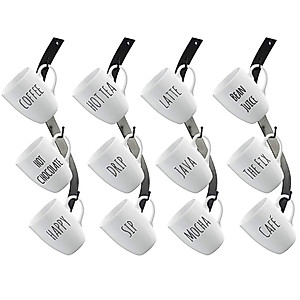 Coffee Mug Wall Rack - Metal Mug Racks for Wall - Unique "S" Curve Design - Wall Mug Rack - Coffee Cup Rack Wall Hanging Holder - Teacup and Mason Jar Hanger Display Holder