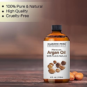 Majestic Pure Moroccan Argan Essential Oil | 100% Pure and Natural Argan Oil | Premium Grade Essential Oils for Hair Care, Home Diffusers, Skin, Aromatherapy, Massage and Humidifiers | 4 Fl Oz