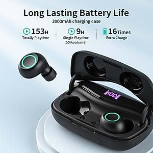 PSIER Wireless Earbuds Bluetooth Headphones 153H Playtime Ear Buds Digital LED Display Cell Phones Charging Function with 2000mAh Charging Case