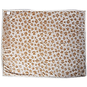 long rich Printed Dog paw Flannel Reverse to Sherpa Throw Blanket, Taupe, by Happycare Textiles