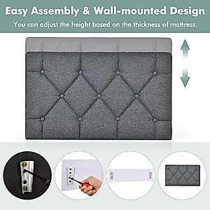 HOMGX Upholstered Twin/Twin XL Headboard, Linen Tufted Button Headboard for Bedroom & Guest Room, Wall-Mounted Single Headboard, Includes Connecting Device
