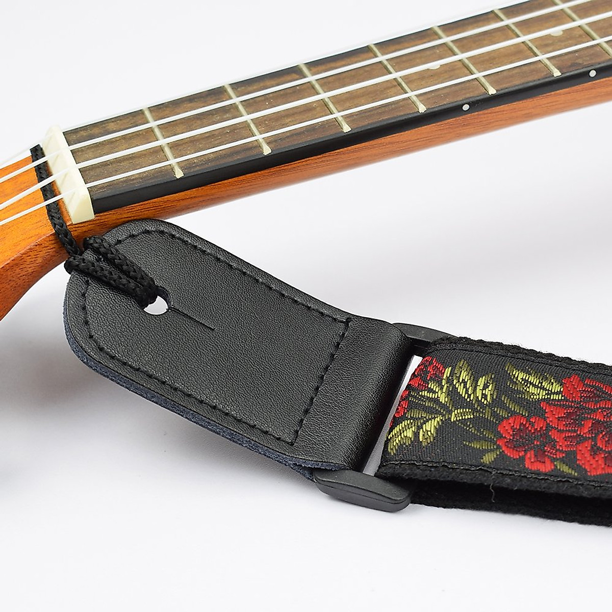 CLOUDMUSIC Tenor Concert Soprano Baritone Ukulele Strap Coloful Hawaii Floral Jacquard For Adult Size And Kids(Red Roses)
