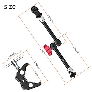 TOAZOE 11 Inch Adjustable Articulating Friction Magic Arm & Super Clamp Set Compatible with Field Monitor, Video Light, Fill Light