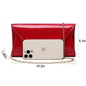 MUDUO Women Patent Leather Fashion Clutch Purses Evening Bag Handbag (RED)