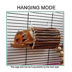QIRG Hamster Hanging Tunnel, Multipurpose Bendable Natural Wood Hamster Chew Toy Flexible Hamster Wood Bridge Rat Ladder for Small Animals, Guinea Pig, Chinchilla, Ferret(Hook Chain Dual Use Type)