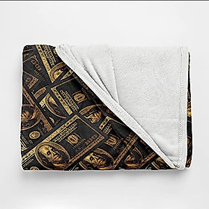 GUBIYU Black Gold 100 Dollar Bill Print Flannel Blankets Lightweight Soft Cozy Fuzzy Bed Blanket Throw Polyester Money Pattern Decorative Blanket for Sofa Couch Bed Chair for Men Gift (30 x 40 Inches)