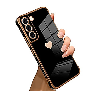 Bonoma Compatible with Samsung Galaxy S22 5G Case Love Heart Plating Electroplate Luxury Elegant Case Camera Protector Soft TPU Shockproof Protective Corner Back Cover Galaxy S22 5G Case -Black