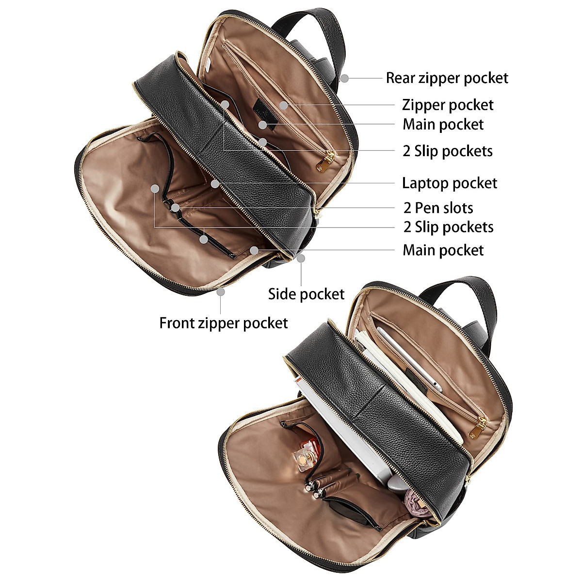 BOSTANTEN Womens Leather Wallets RFID Blocking Large Capacity＆Leather 15.6 inch Laptop Backpack Computer Bag