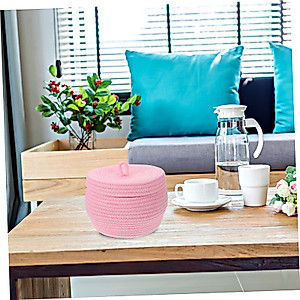 JOINPAYA 1pc cotton rope storage basket Woven Containers Round Organizer Basket Cotton Rope Bin Cotton Rope Basket With Lid Little Organizer Small Basket Multifunction dirty laundry basket