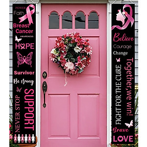 Breast Cancer Awareness Porch Sign-Hope Love Cure Party Supplies Pink Ribbon Door Banner Women October Breast Cancer Month Decorations for Home