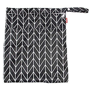 Damero Travel Wet and Dry Bag with Handle for Cloth Diaper, Pumping Parts, Clothes, Swimsuit and More, Easy to Grab and Go (Medium, Black Arrows)