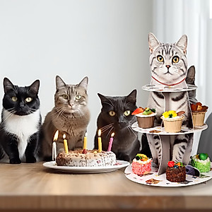 Pasimy Cat Cupcake Stand Party Decorations Cat Theme Cupcake Holder Cardboard 3 Tier Kitten Birthday Party Cake Decorations Pet Lover Dessert Stand for Cat Birthday Party Baby Shower Supplies