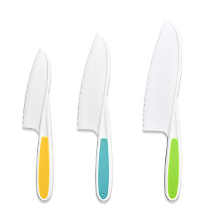 3 Piece Nylon Knives for Kids Kids Nylon Knife Set Kid Safe Knives for Cooking & Cutting Kitchen Lettuce & Salad Knives Kids Serrated Knife in 3 Sizes & Colors Plastic Knifes for Kids Christmas Gift
