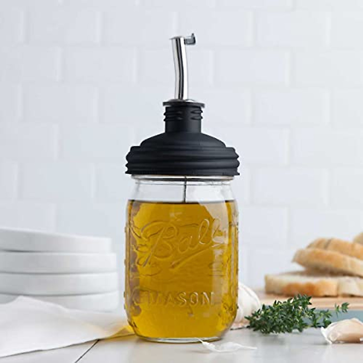 reCAP Mason Jar Pour Spout | Regular Mouth | Made in the USA | Leak-proof | Freezer-proof | Black - 2 Pack