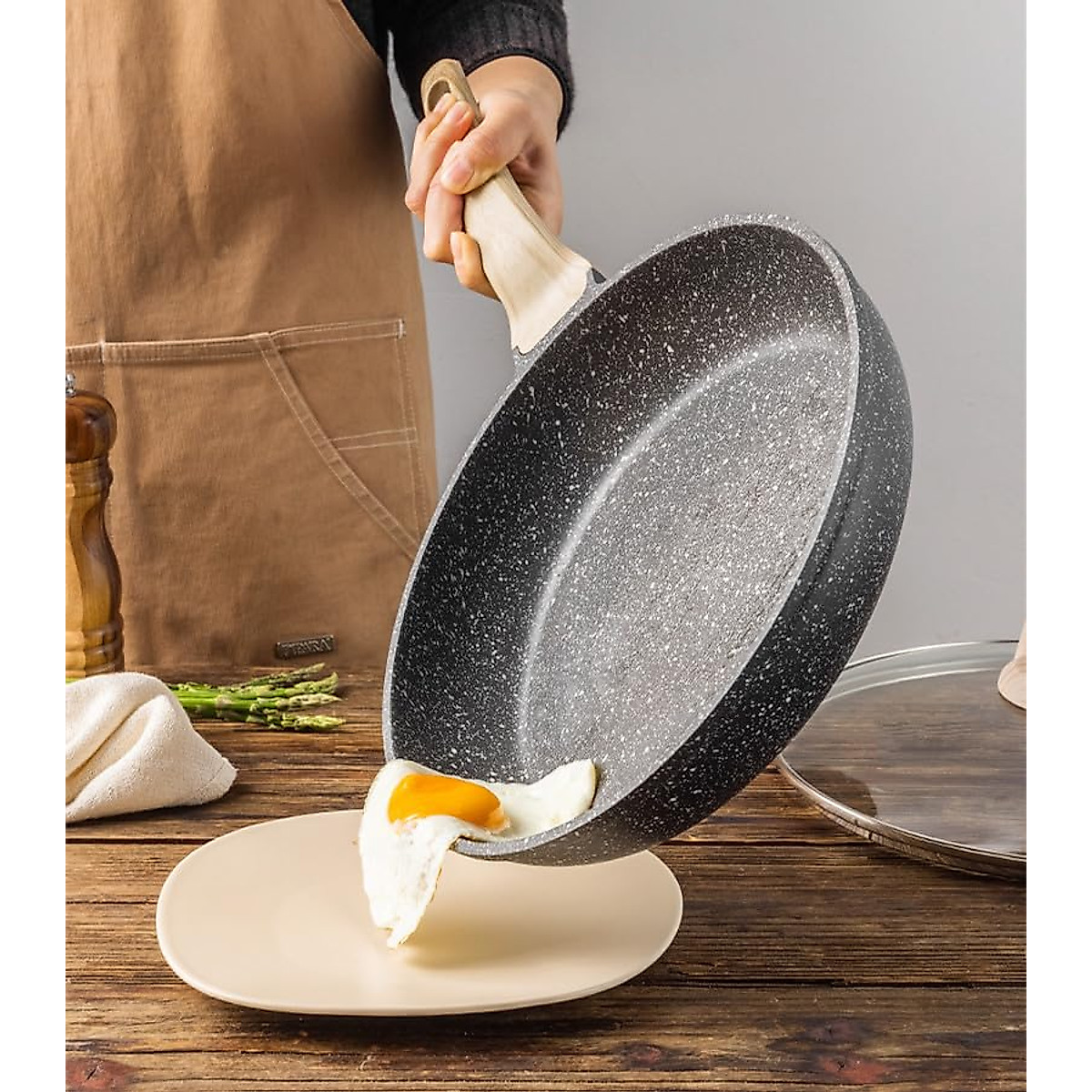 Motase Nonstick Frying Pan Skillets 3-Piece Set 8/9.5/11 inch, Granite Coating Omelette Pan, 100% PFOA free Cookware Pan, Non Stick Stone Frying Pan Skillets Set