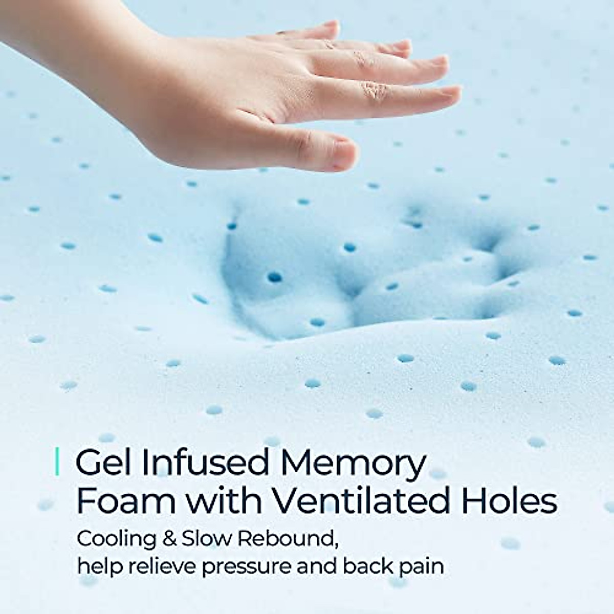 LINSY LIVING Queen Mattress Topper, 2-Inch Gel Memory Foam Mattress Topper for Queen Size Bed, High Density Foam for Pain Relief, Breathable and Washable Cover with Straps, CertiPUR-US