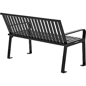 Global Industrial 4 ft. Outdoor Park Bench with Back, Vertical Steel Slat, Black, Unassembled