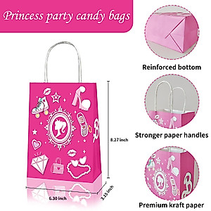 Aoerfes 12 Pieces Pink Girl Party Bags, Princess Gift Bags Candy Goodie Treat Hot Pink Party Favors Bags with Handles for Girls Princess Theme Party Decoration Birthday Supplies